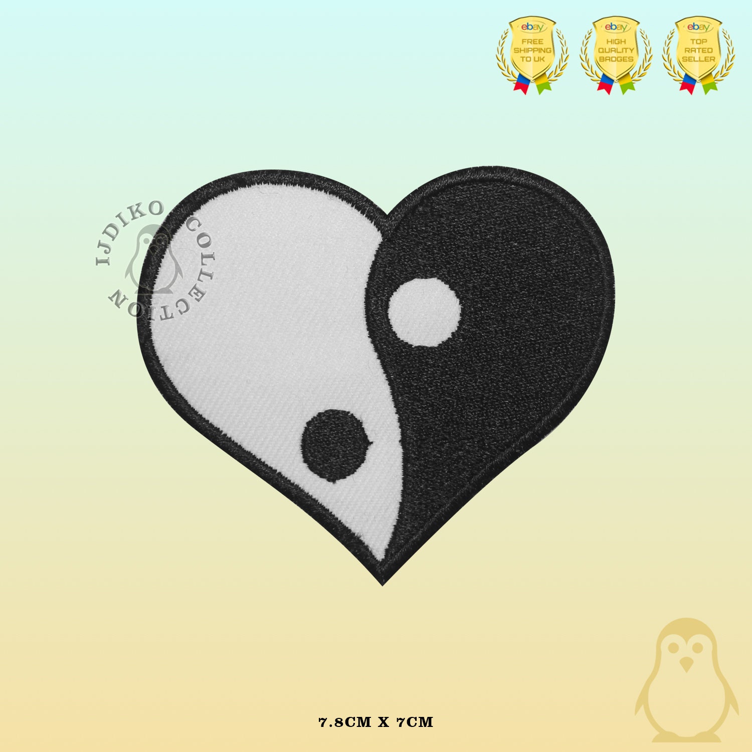 Ying Yang Heart Symbol Embroidered Iron on Patch Sew on Badge Applique ...