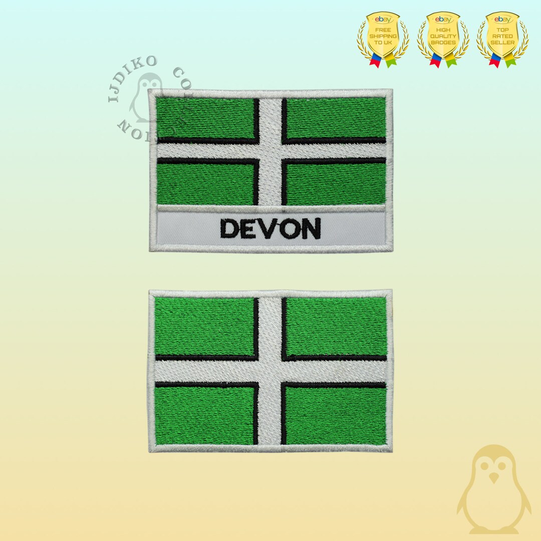 UK DEVON County Flag Embroidered Iron on Patch Sew on Badge Applique ...