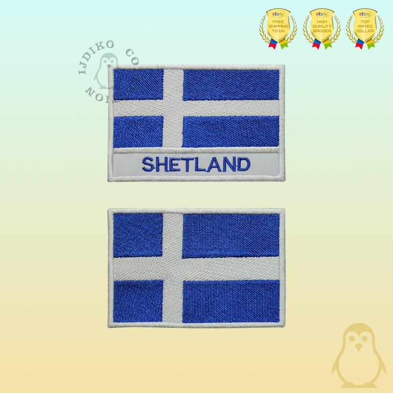 UK SHETLAND County Flag Embroidered Iron on Patch Sew on Badge Applique ...