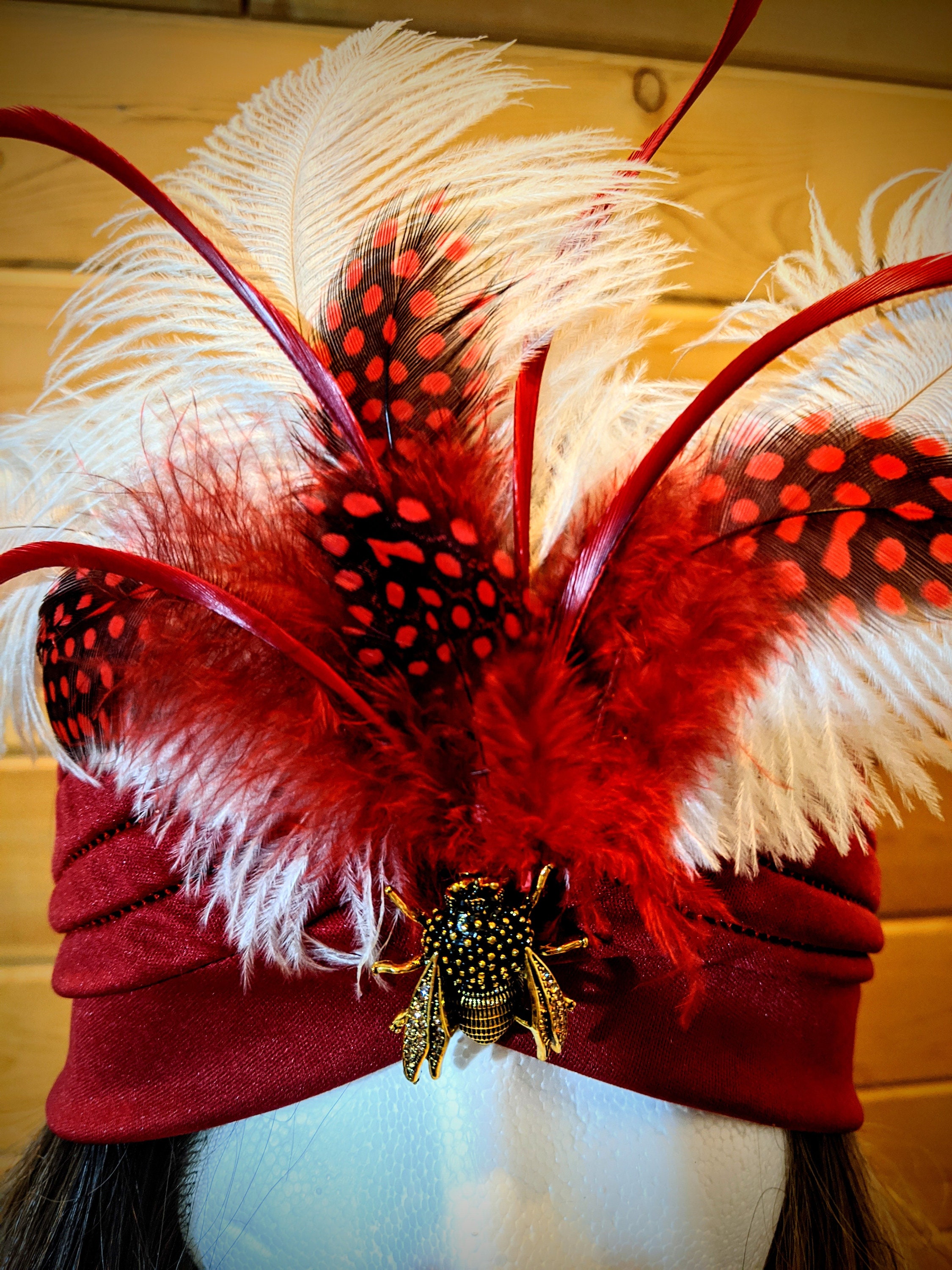 Crimson 1920s Headpiece // Flapper Headpiece // 1920s Feather Turban ...