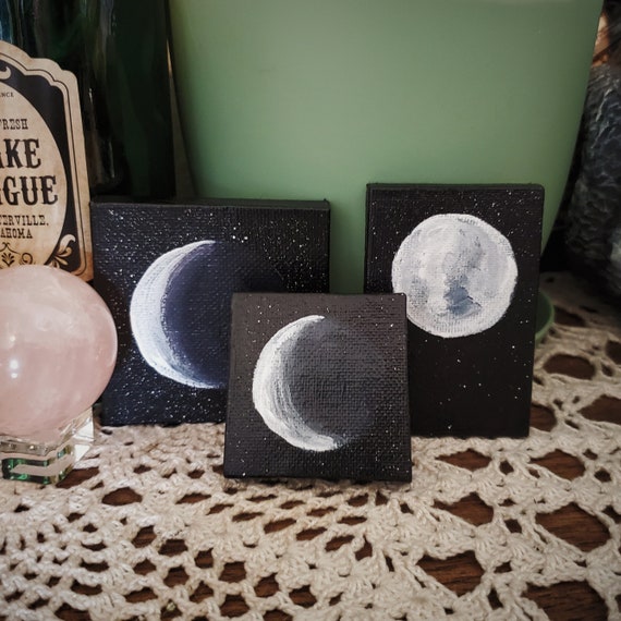 Miniature Crescent Moon Painting hand Painted Tiny Canvas - Etsy