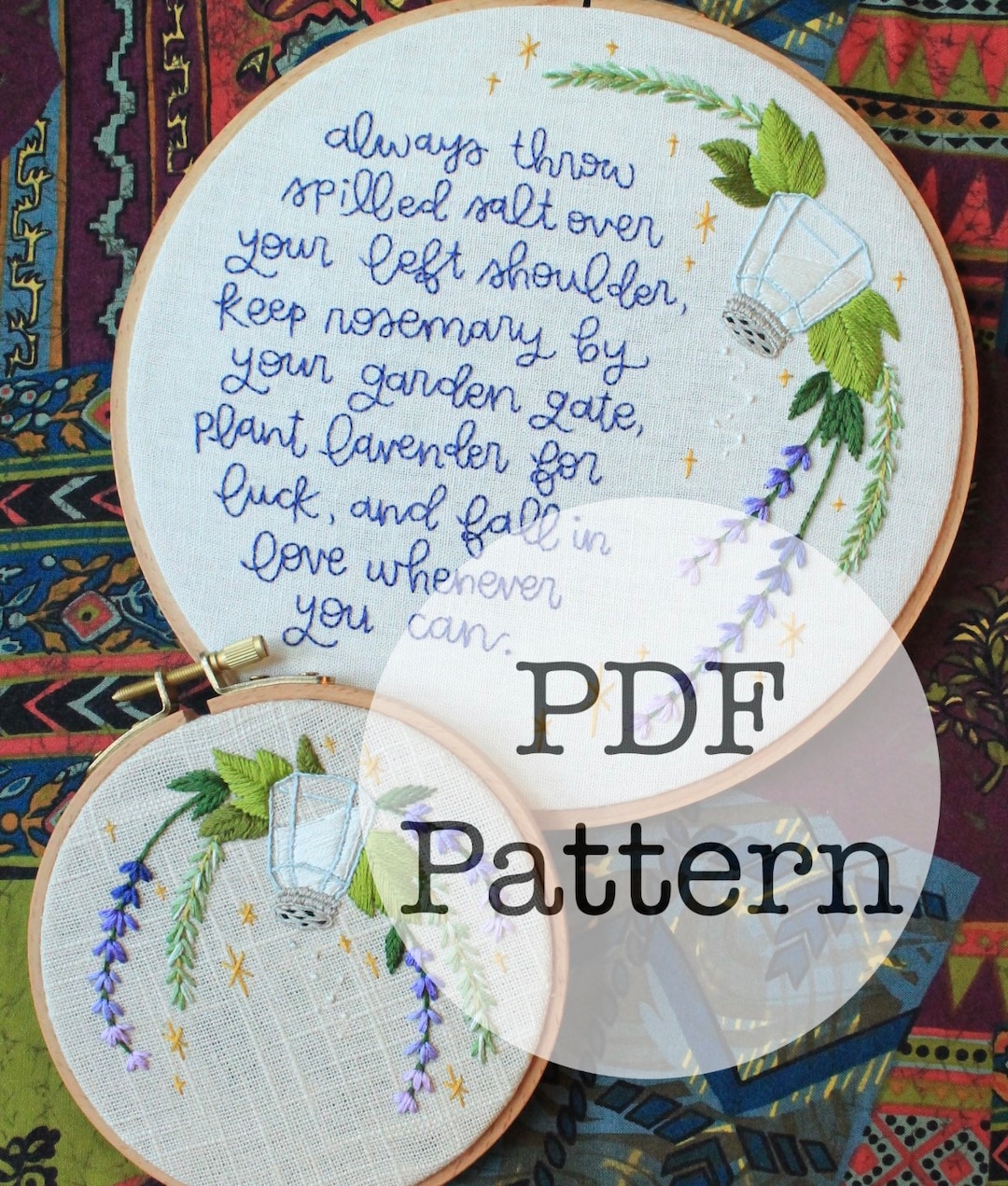 Two PDF Embroidery Patterns: Salt Rosemary Lavender Love, Practical Magic - Etsy