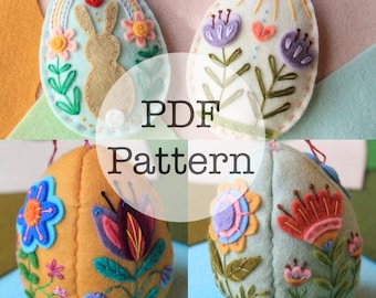 PDF Pattern for Easter Spring Wool Felt Applique Ornaments. Cute Bunny ...