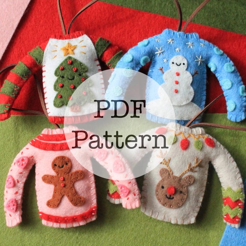 PDF Embroidery Pattern: Felt Christmas Sweater Ornaments - Etsy
