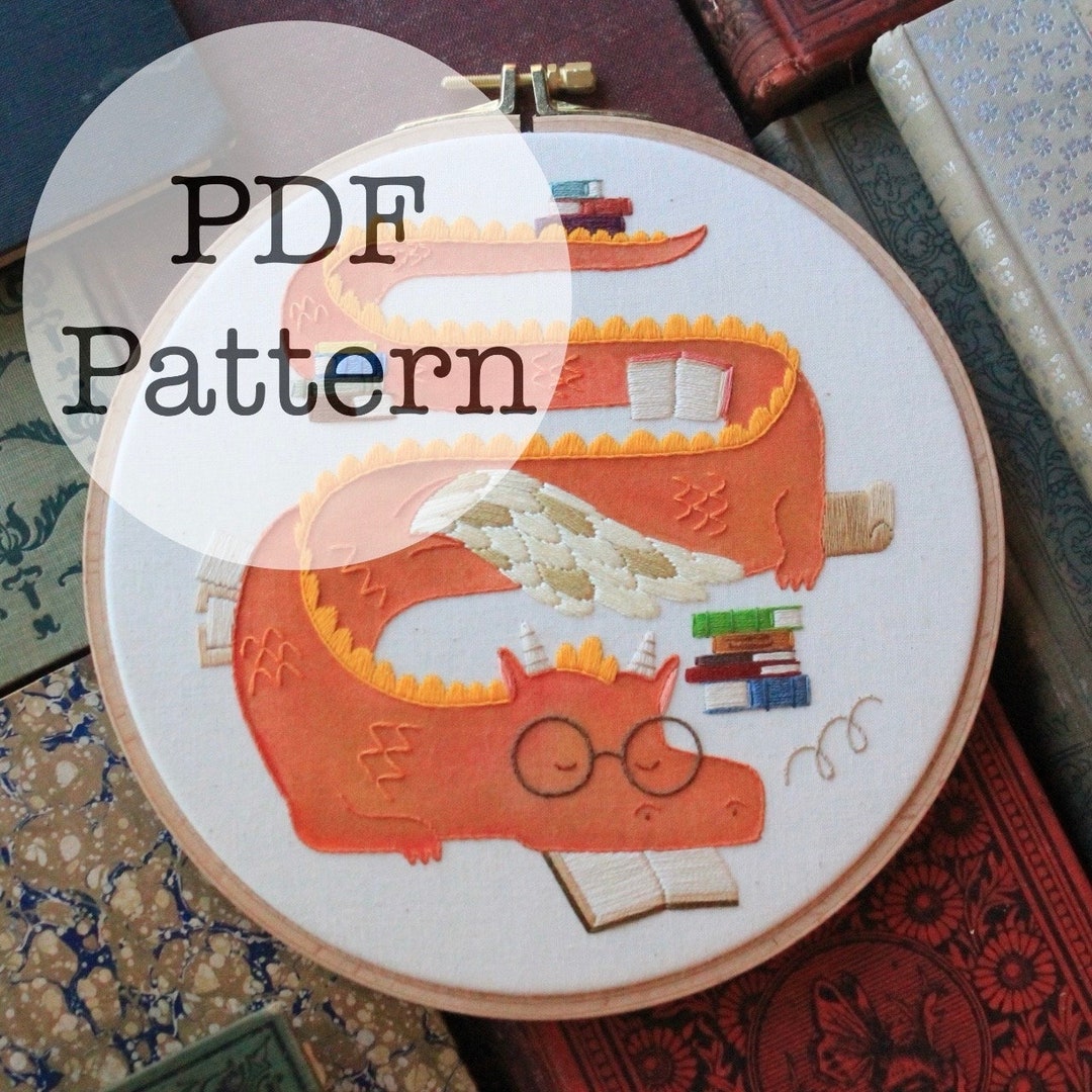 PDF Embroidery Pattern: Book Dragon - Etsy
