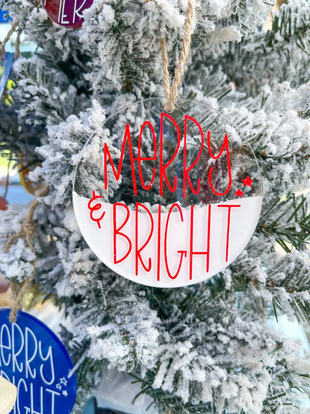 Merry & Bright Christmas Snow Effect Hand Painted Christmas Tree ...