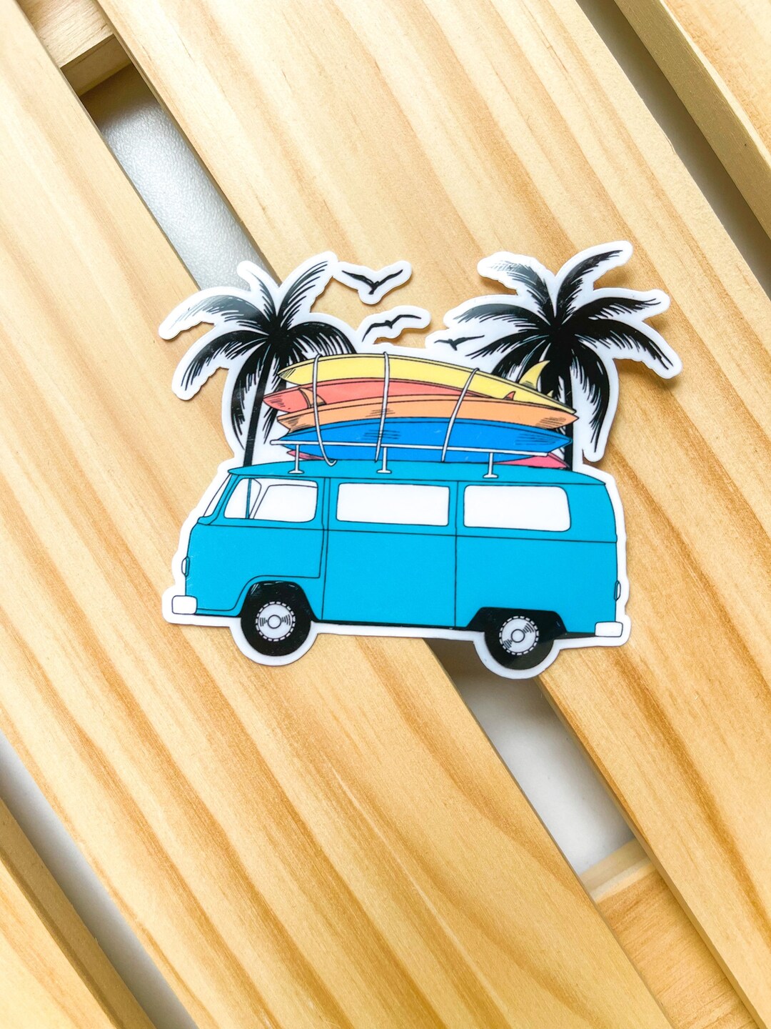 Retro VSCO Van With Palm Trees and Surfboard Sticker - Etsy