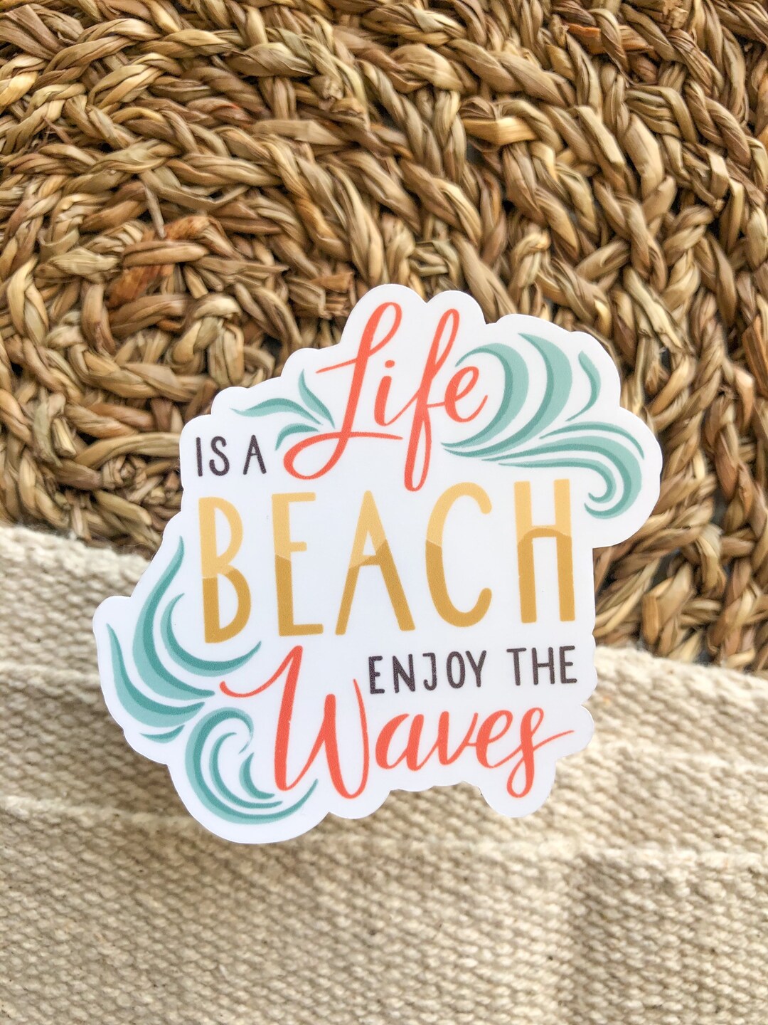 Life is a Beach, Enjoy the Waves Die-cut Sticker Tropical Beach Water ...