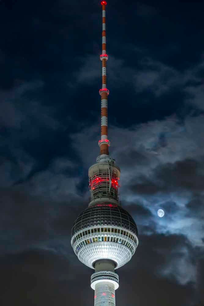 Berlin TV Tower at Night With the Moon Looming. Urban Wall Art, Decor ...