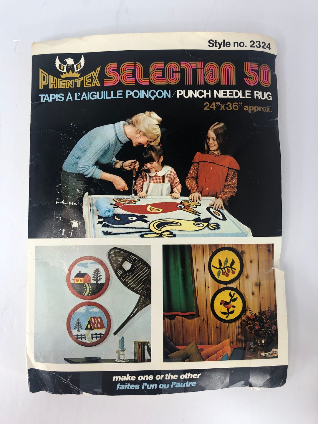 Vintage Phentex Punch Needle Rug Canvas Pattern #2324 Cottage Bird ...