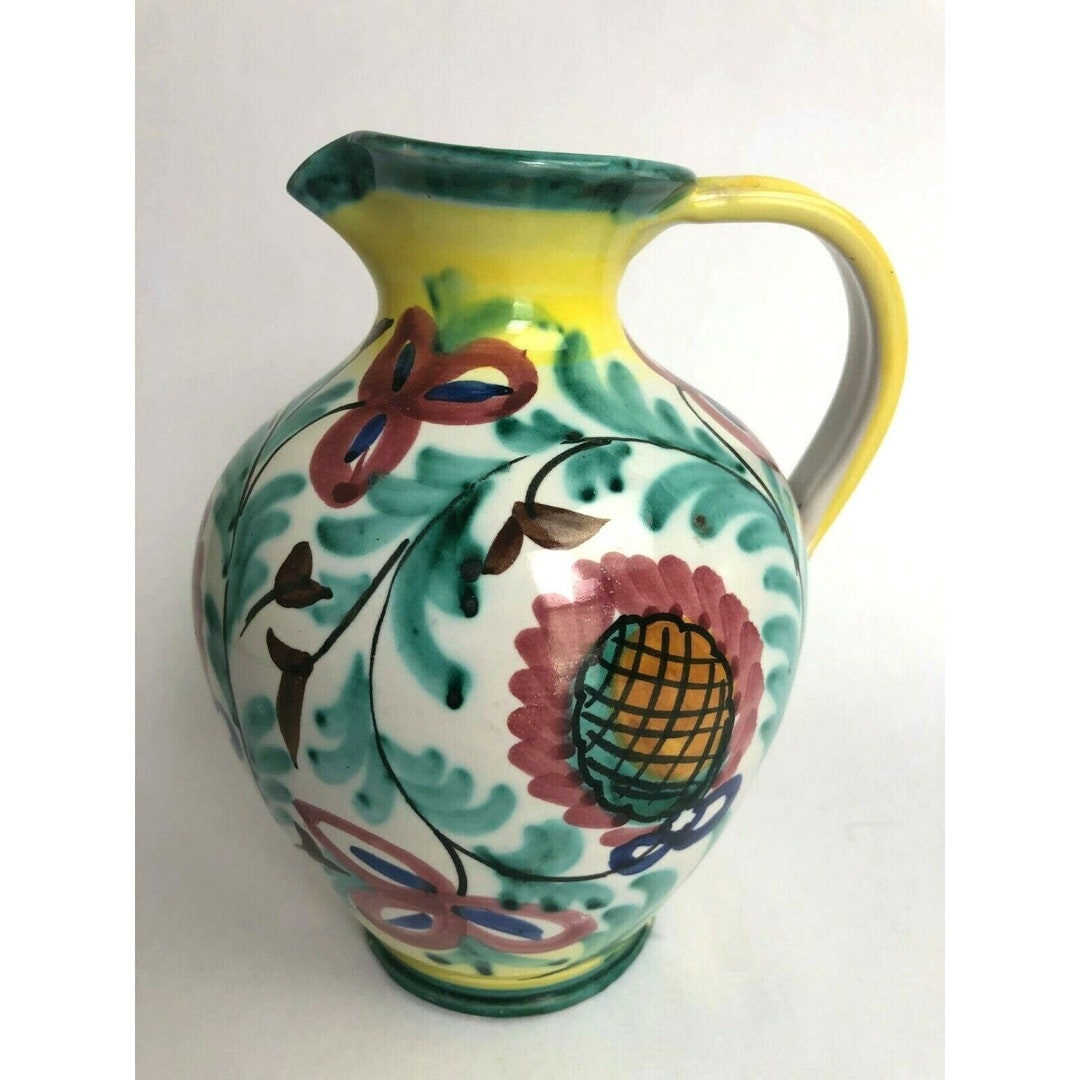 Vintage Made in Italy Hand Paint Jug Pitcher Pottery Floral 7" - Etsy