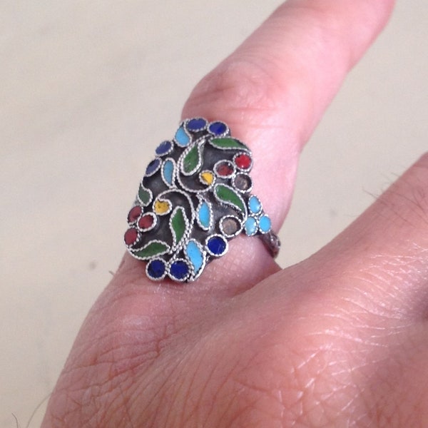 Enameled Silver Ring - Etsy