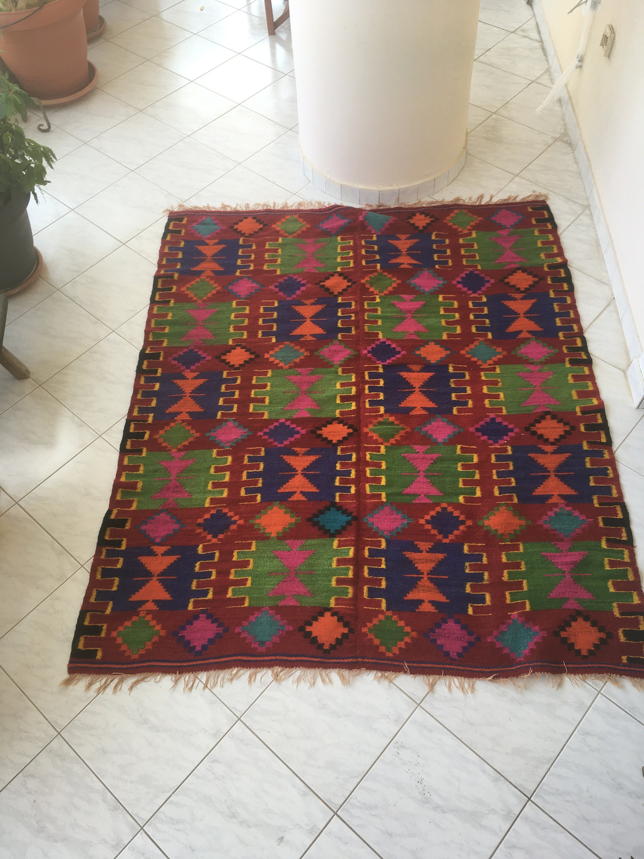 Big Traditional Greek Kilimi. Handmade Handwoven Rug for Floor. Vintage ...