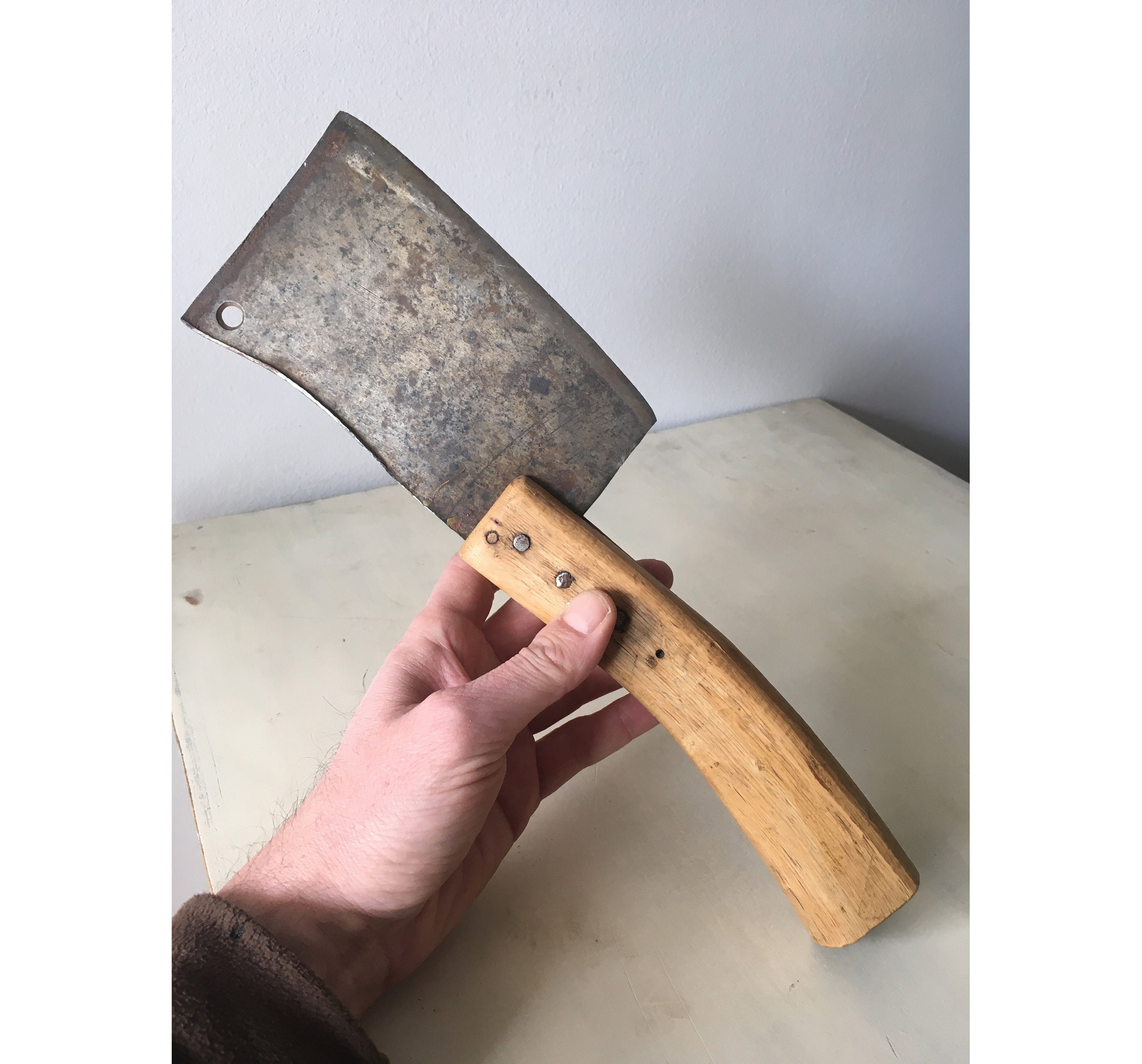 Greek 1950's Meat Cleaver. Vintage Cleaver With Wooden Handle. Handmade ...