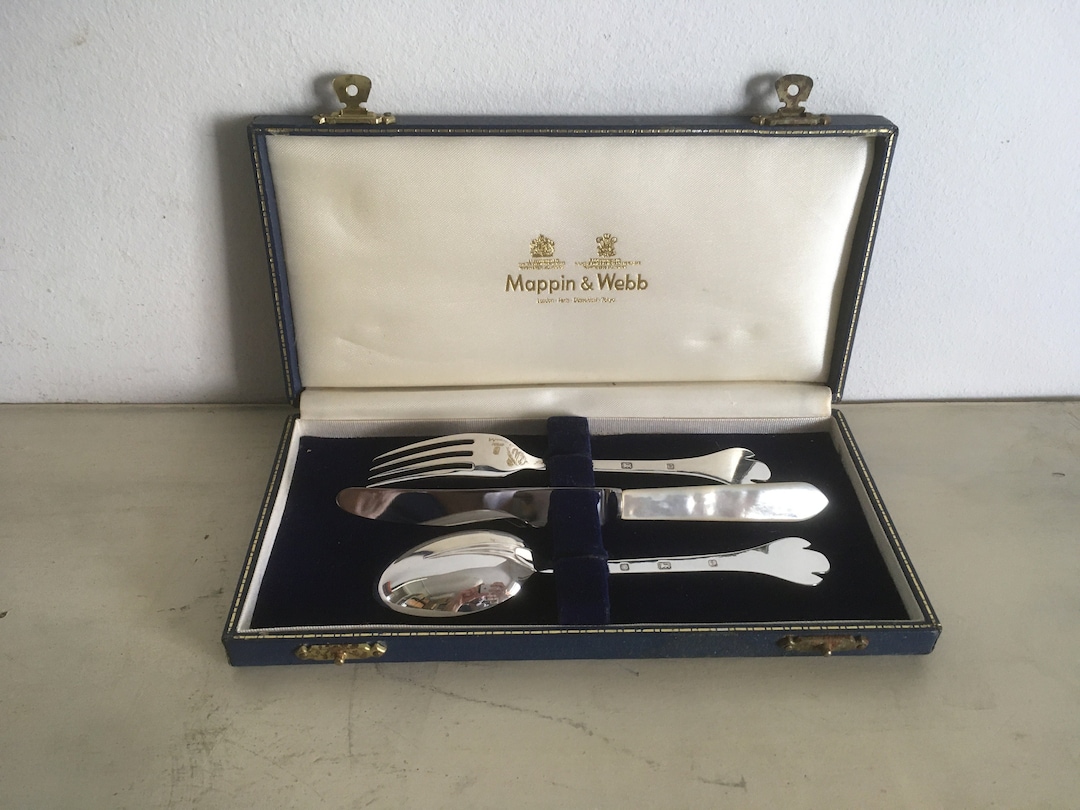 Sterling Silver Vintage "mappin & Webb" 3 Pieces Dining Set in Leather ...