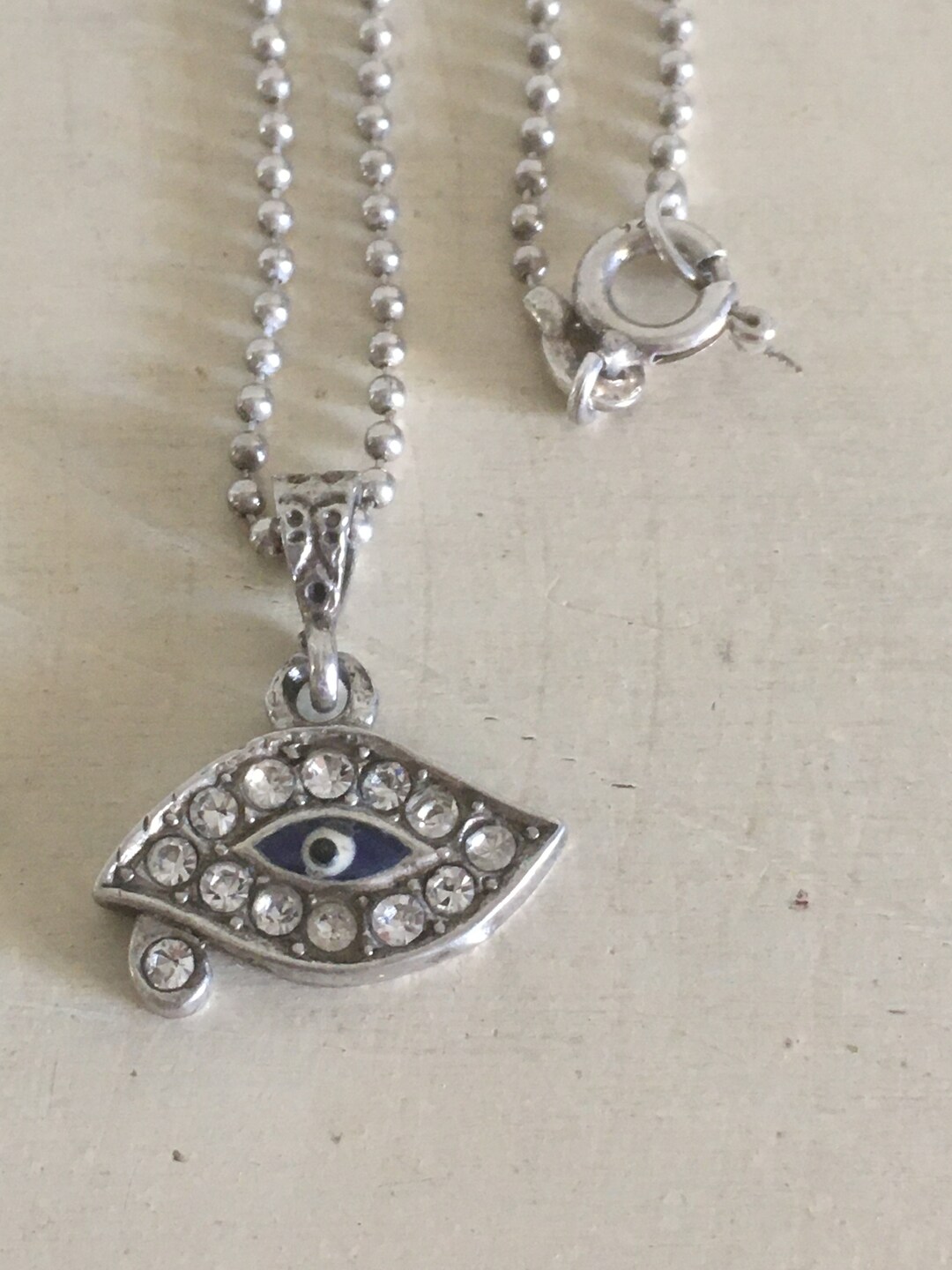 Sterling Silver 925 Devil Eye Pendant. Silver, Zircon and Enamel Amulet Pendant. Vintage ...