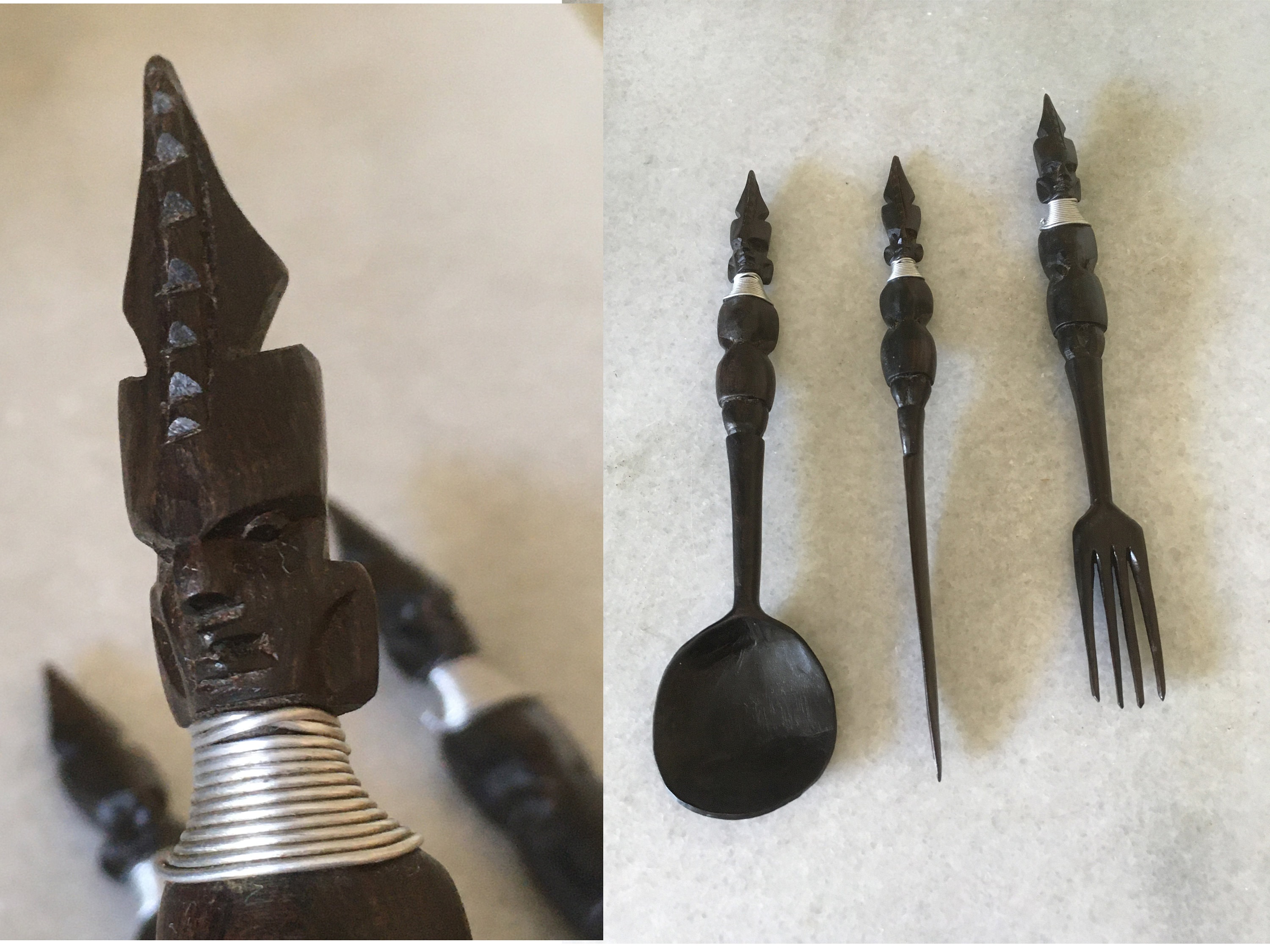 Wooden African Cutlery Set. Handmade Fork Spoon Knife Human - Etsy