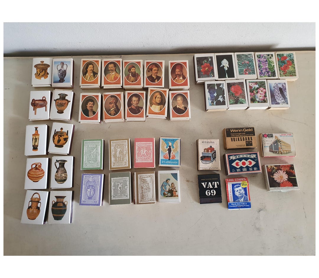 Large Vintage Empty Matchbox Collection - Greek, Olympic, Historical ...