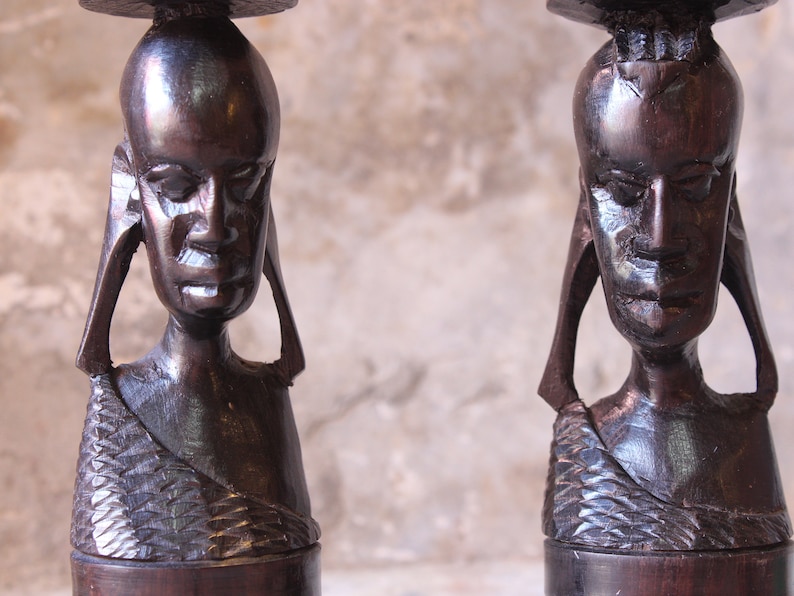 Pair of 2 Ebony Figure Statues-Candlesticks. African Ebony | Etsy