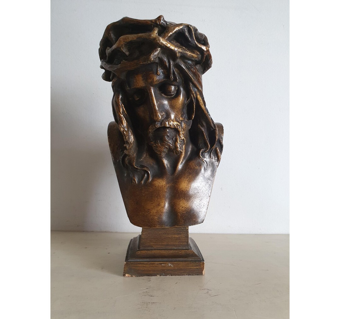 Vintage Resin Bust of Jesus Christ With Crown of Thorns Signed by ...