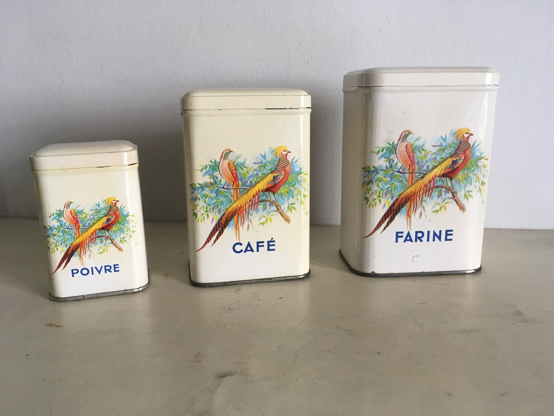Vintage Tin Storage Boxes. Farine, Cafe, Poivre French Metal Canisters ...