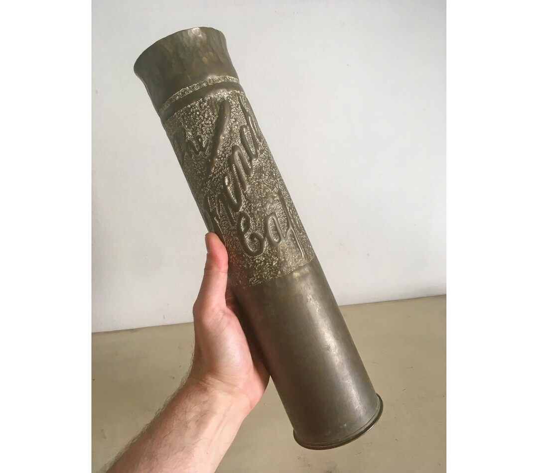 Vintage French WWI 75MM Ammo Field Gun Shell, Bronze Art Vase ...