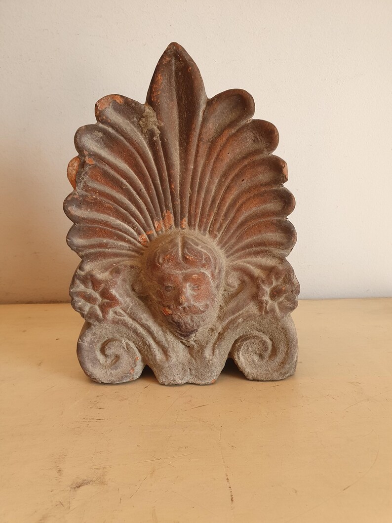 Antique Greek Terracotta Antefix Akrokeramo With Zeus Head, Acanthus ...