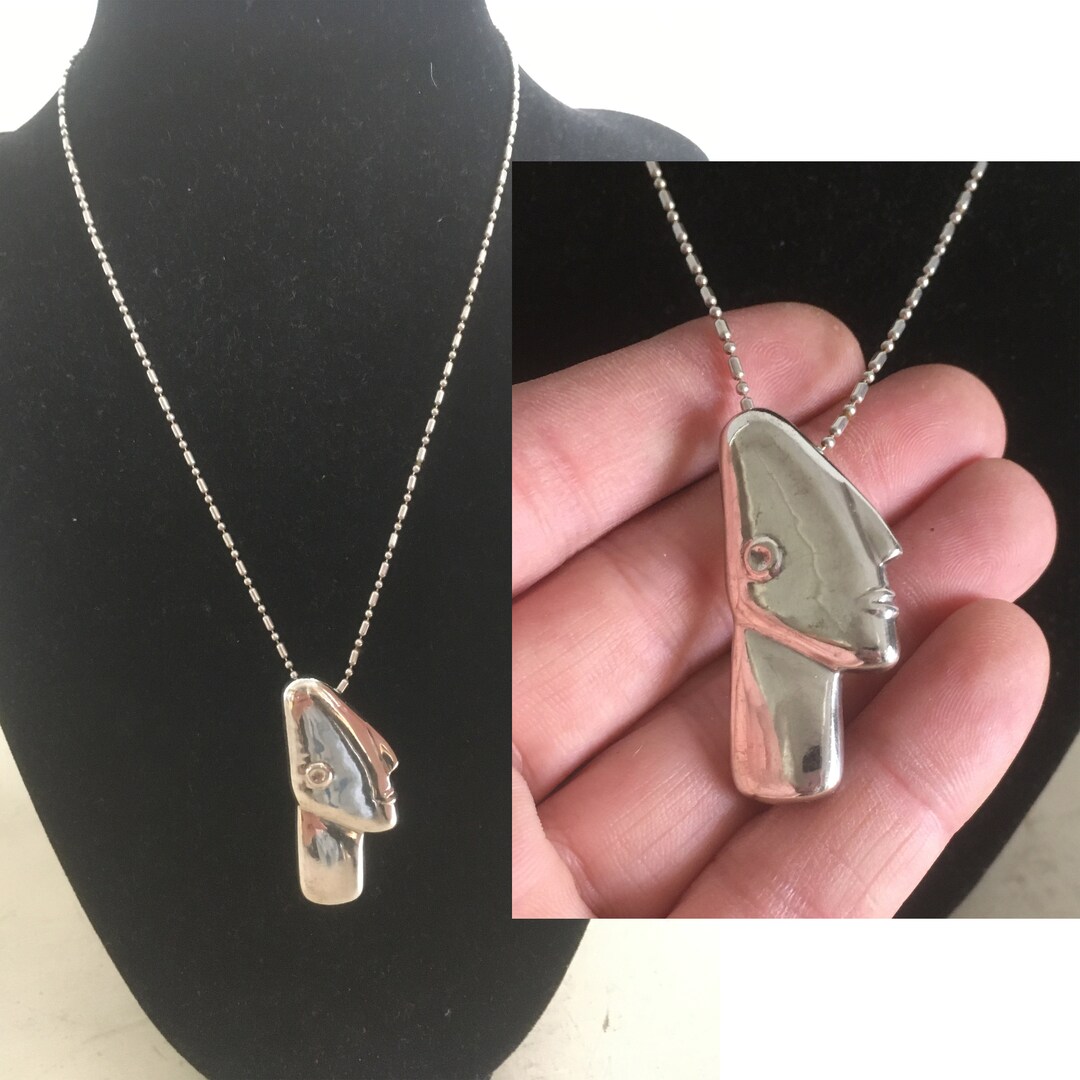 Geometric Moai Design Human Face Figure Pendant in Sterling Silver 925 ...