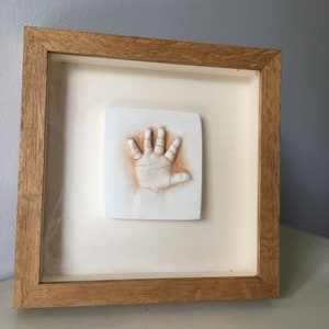 Gypsum Handcrafted Little Hand in a Box-like Wooden Frame With Glass in ...