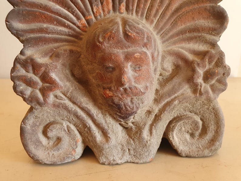Antique Greek Terracotta Antefix Akrokeramo With Zeus Head, Acanthus ...