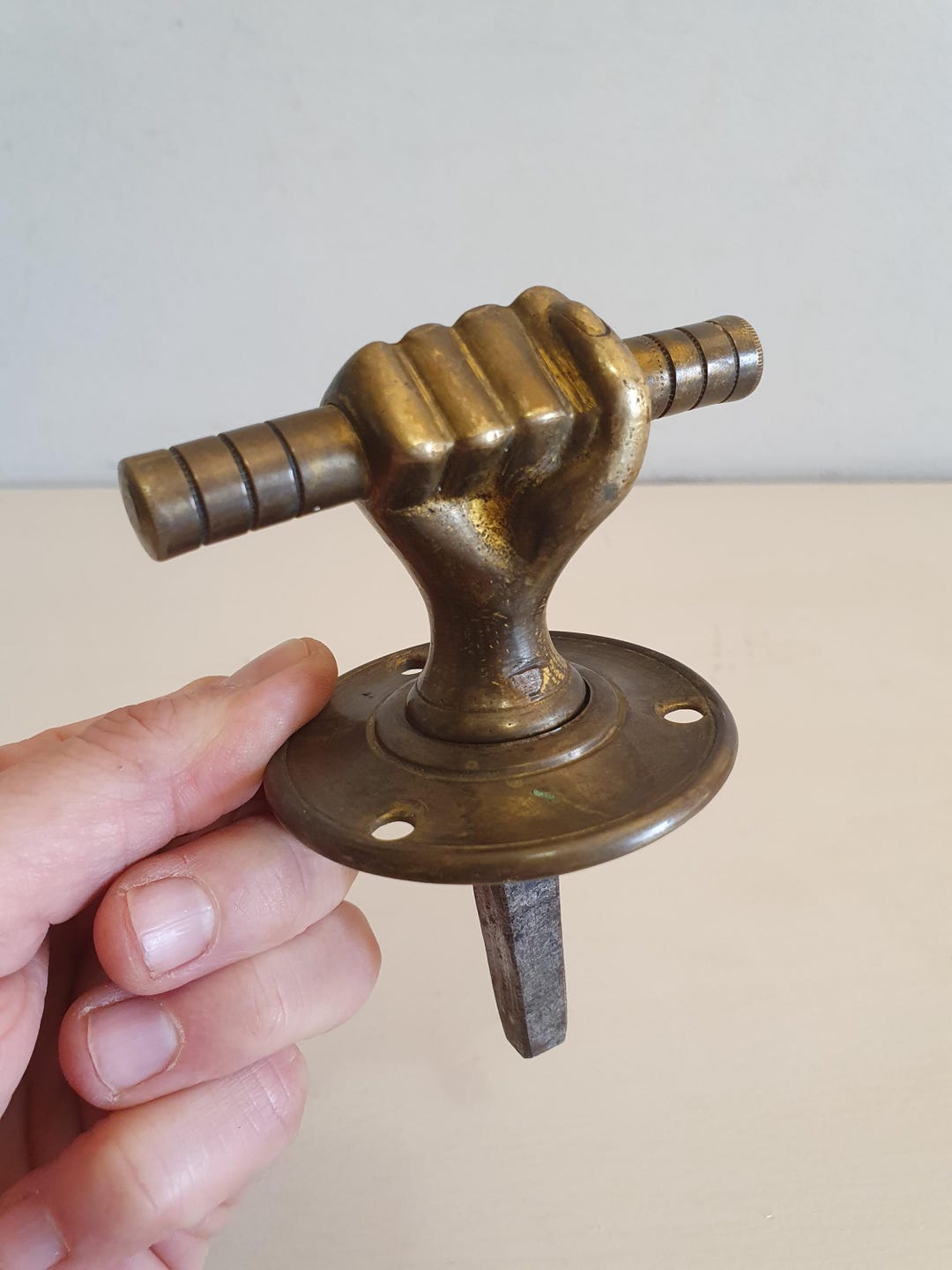 Antique Brass Door Handle in Fist Shape – Unique Hand Grip Design With ...