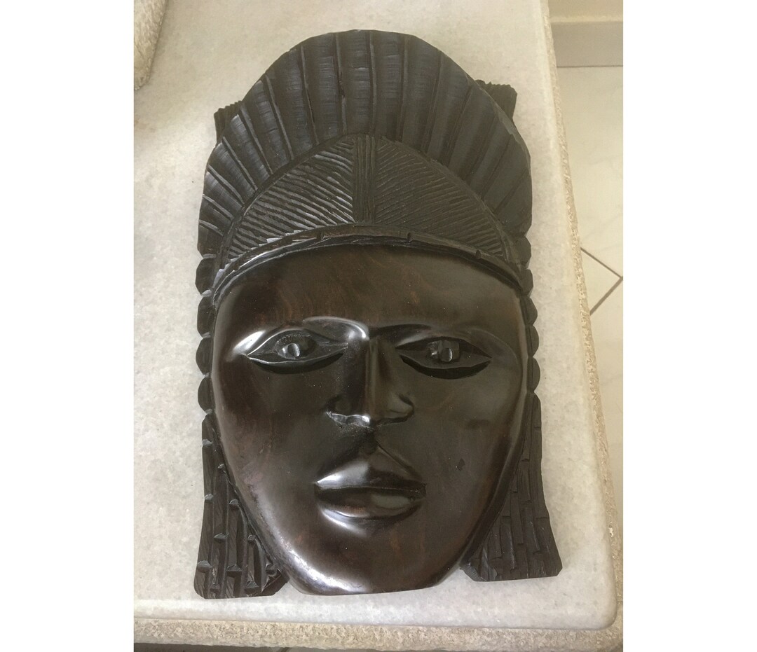 Notably Heavy Massive Ebony Wooden African Wall Mask. Hand Carved Ebony ...