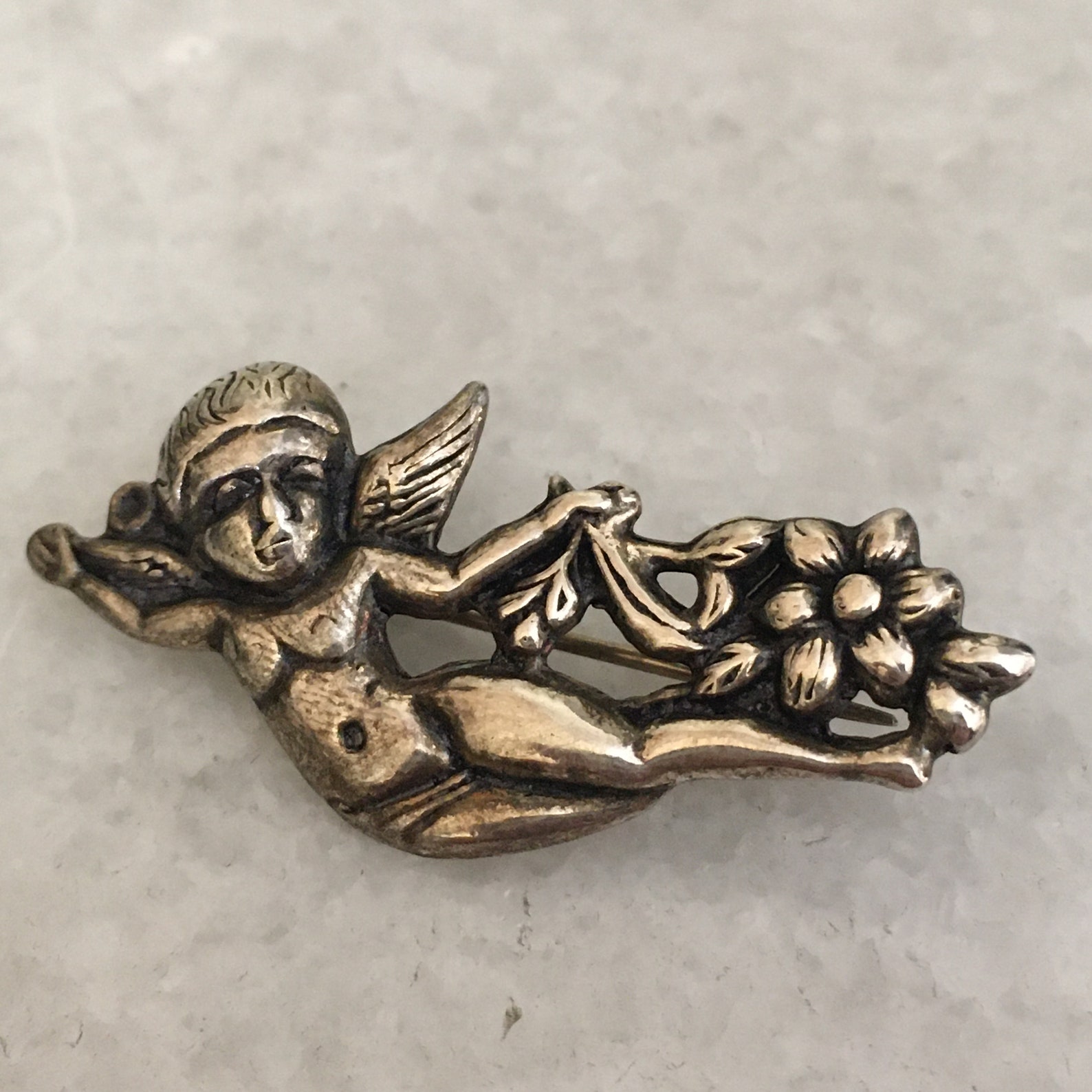 Baby Angel Silver Brooch. Angel Holding Flowers 925 Hallmarked | Etsy