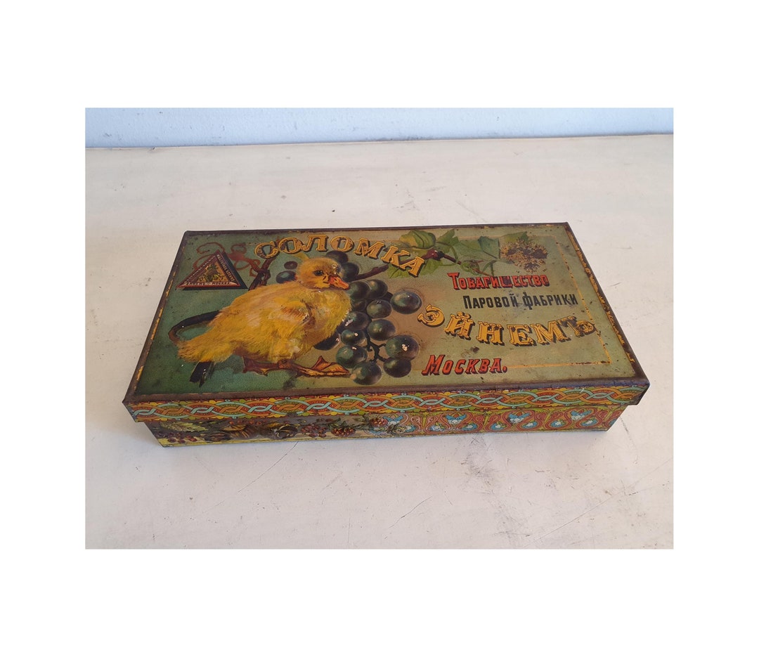 Antique Russian Tin Box With Duck and Grapes Design, Moscow Marked ...
