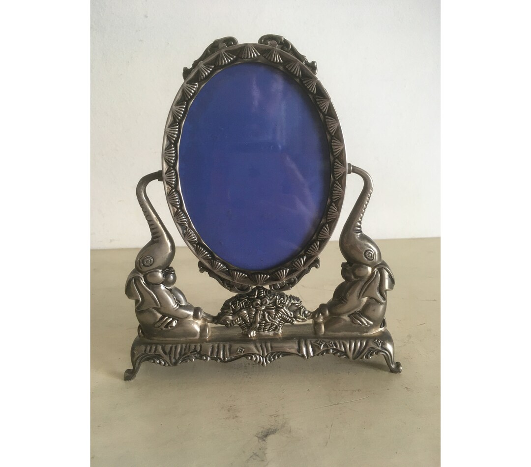Vintage Vanity Elephants Mirror- Picture Frame. Tabletop Dresser, Metal ...
