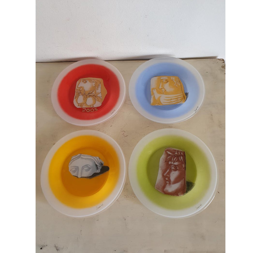 Set of 4 Decorative Art Glass Plates by Greek Artist Pavlos Samios ...