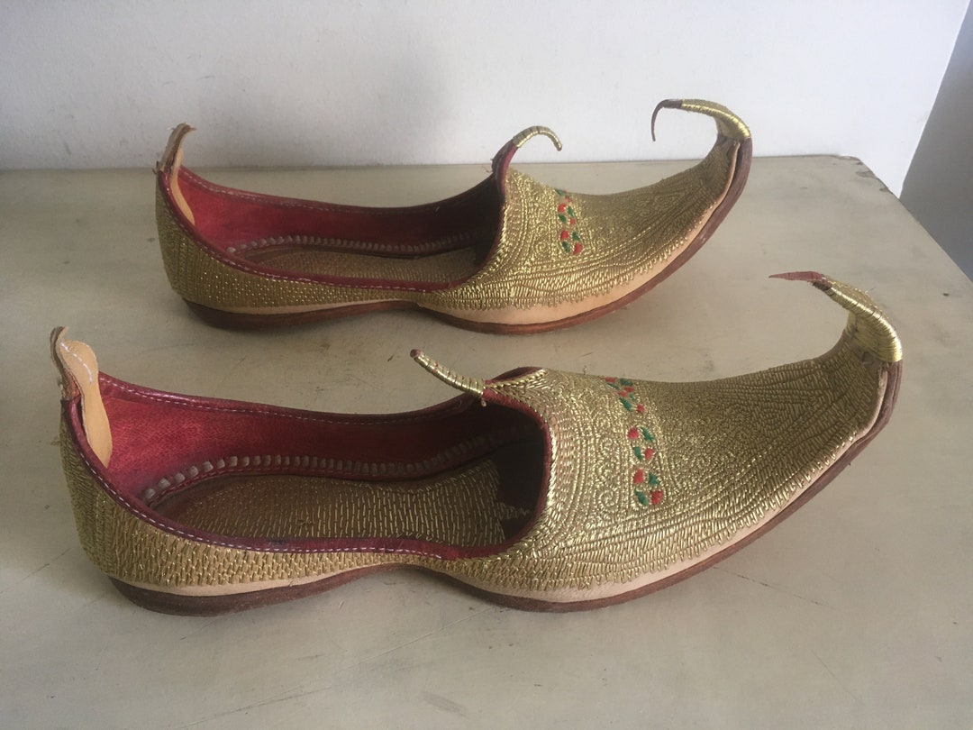 Pair of Aladdin's Flying Carpet Genie Slippers. Leather & Embroidery ...