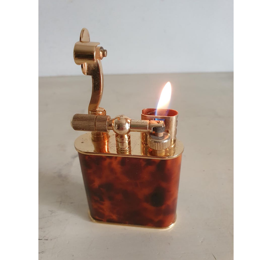 Vintage Faux Tortoiseshell and Gold Tabletop Cigarette Cigar Lighter ...