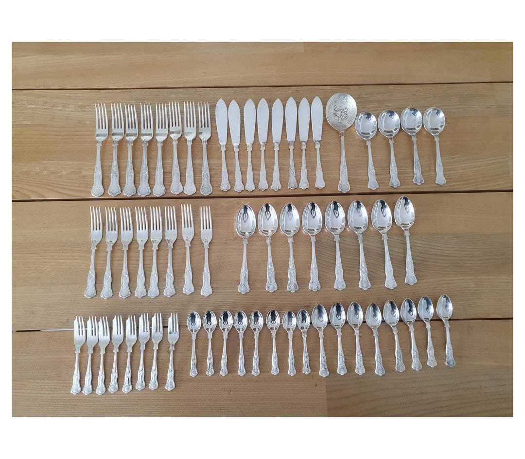 Vintage 61-piece Silver Plated Full Flatware Set for 8 by EPNS ...