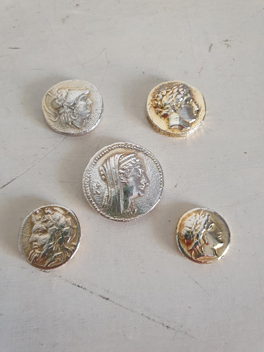 Set of 5 Greek Ancient Exact Replica Coins Gold Tone Mythological ...