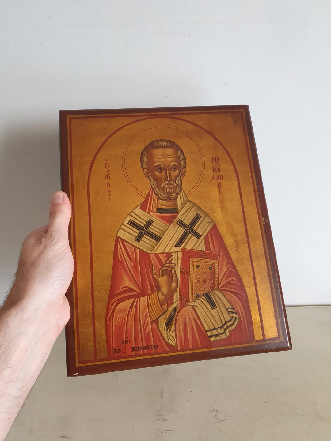 Handmade Greek Orthodox Icon of Saint Nicholas, Byzantine Wood Panel ...