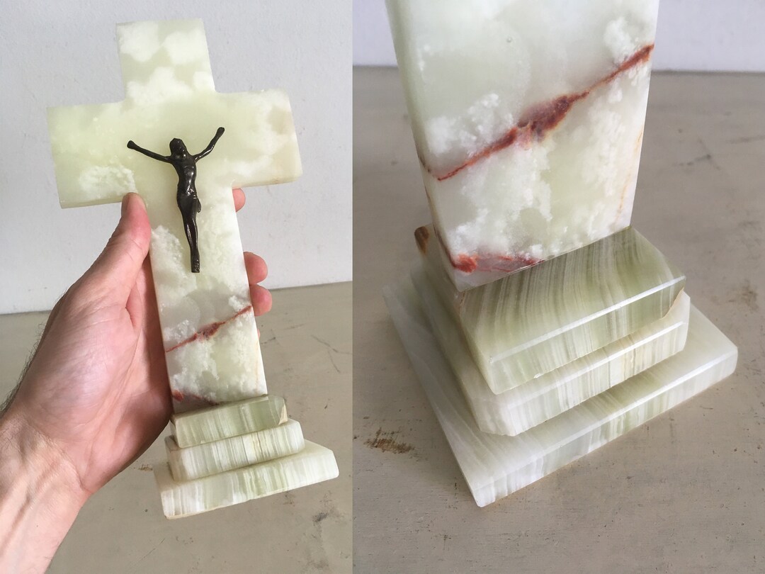 Onyx and Bronze Crucifixion's Cross. Vintage Handmade Greek Tabletop ...