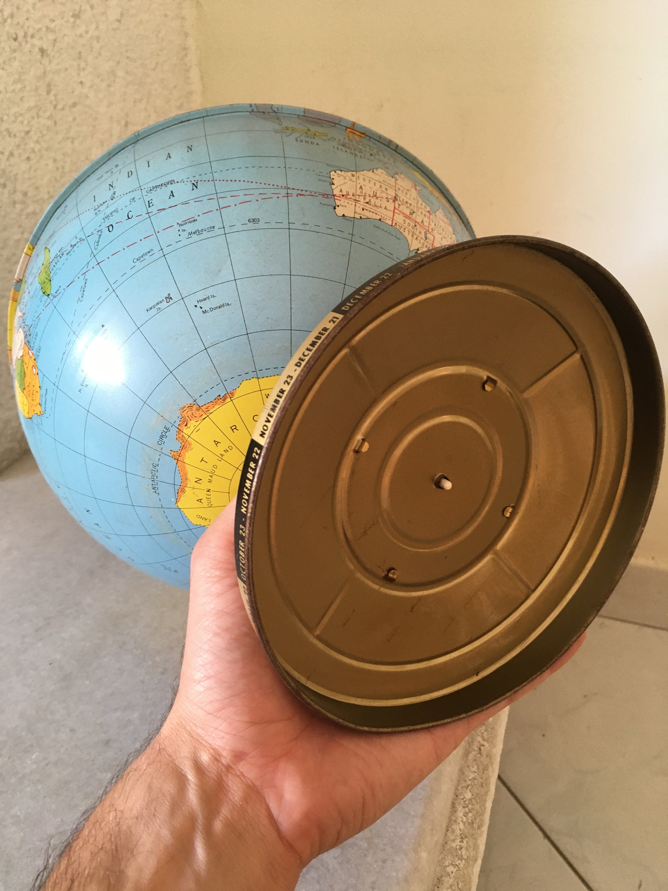 1980's Metallic World Globe Map. Vintage Geography Globe. 1980's Desk ...