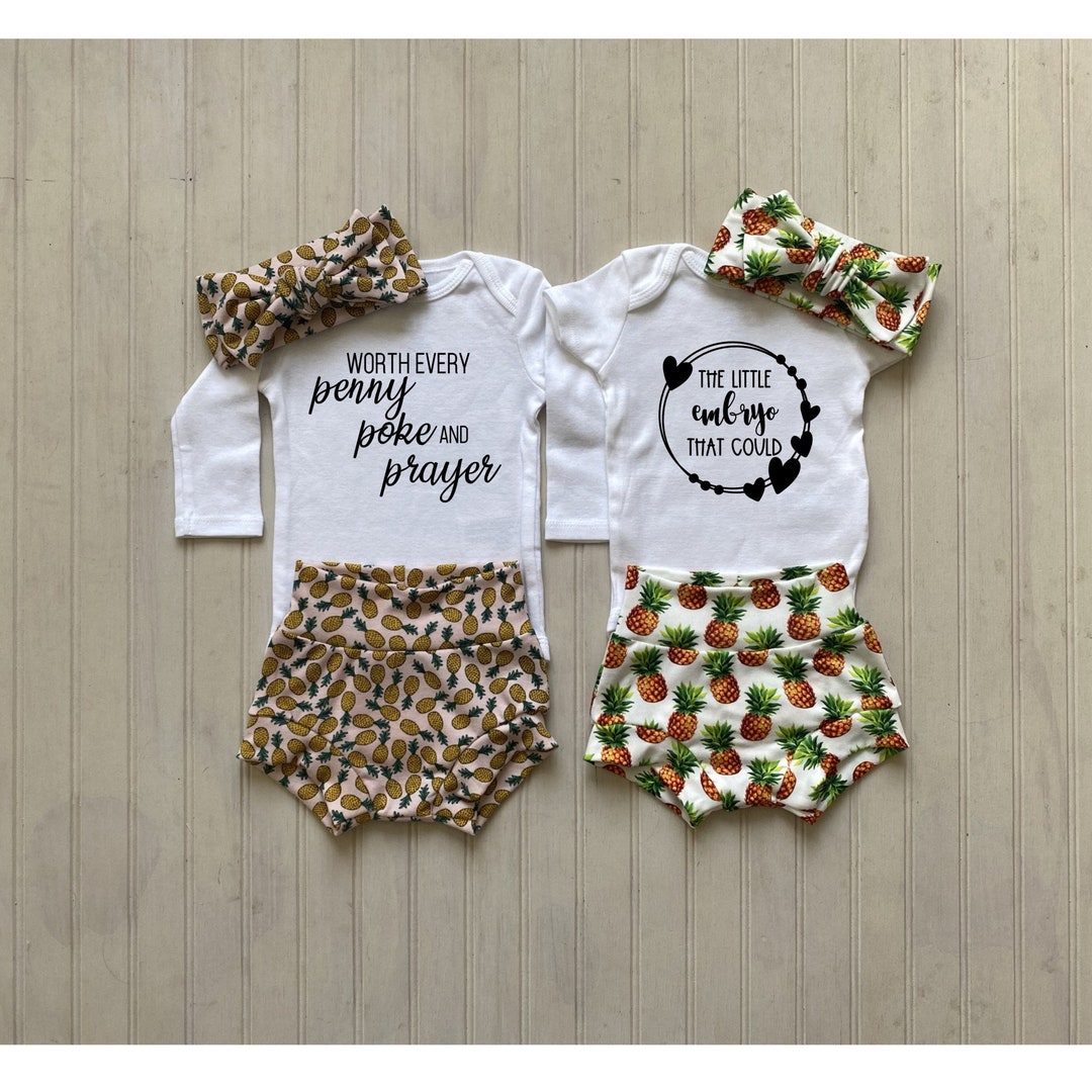 IVF Baby Outfit, Rainbow Baby Outfit, Pineapple Bummies, Worth the Wait ...