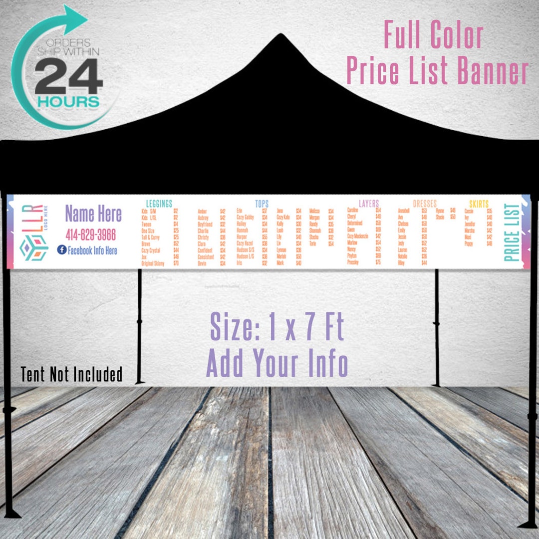 LLR Price List White Hanging Banner or Hanging Tent Banner - Etsy