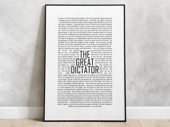 Poster the Great Dictator Monologue Charlie Chaplin Print - Etsy