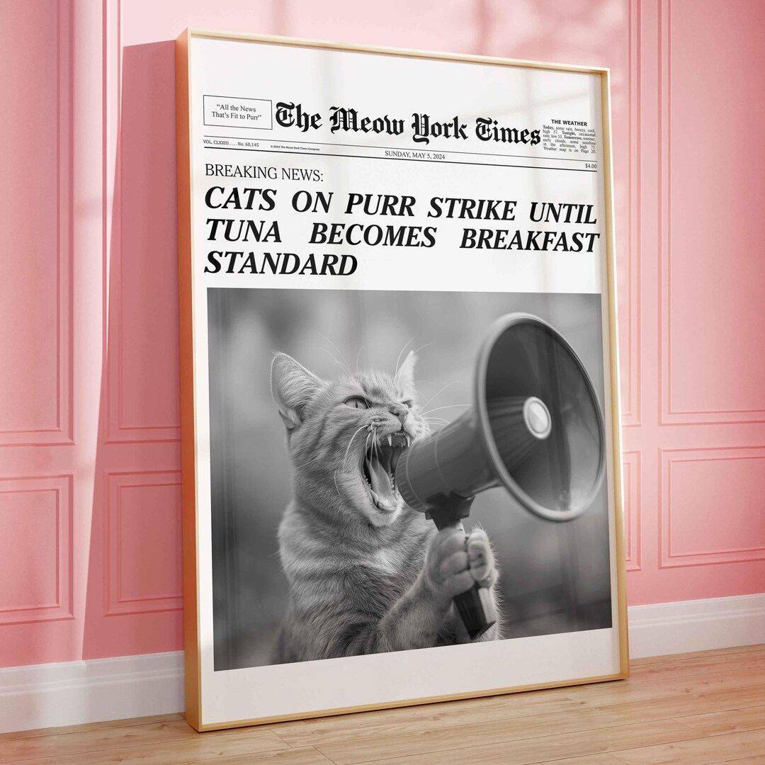 Funny Cat Newspaper Poster: Satirical Kitten Wall Art - Etsy