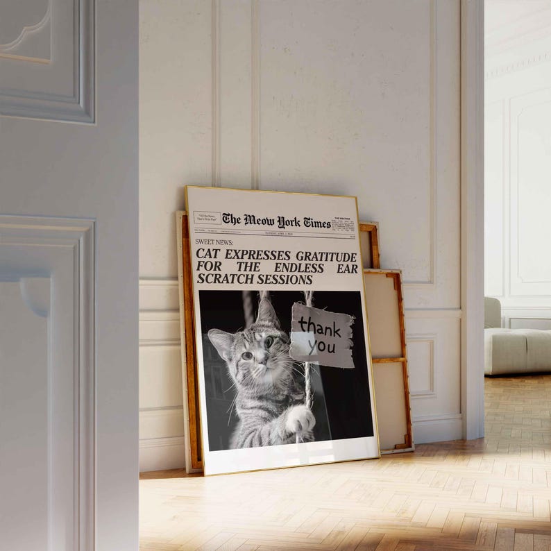 Print Cat Gratitude Front Page Newspaper Print, New York Press Tabloid ...