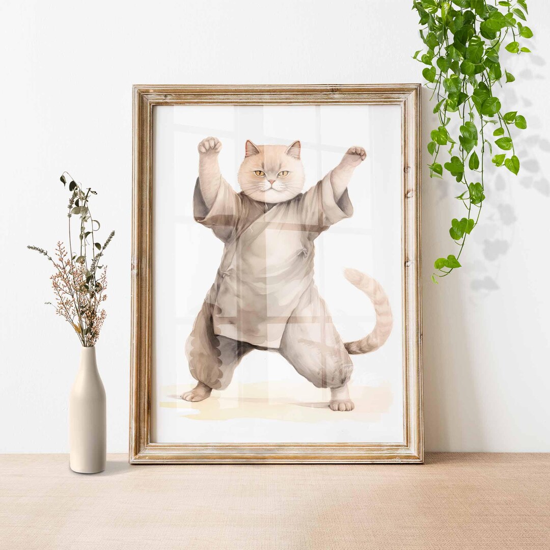 Tai Chi Cat Poster: Watercolor Kitten Portrait Art - Etsy