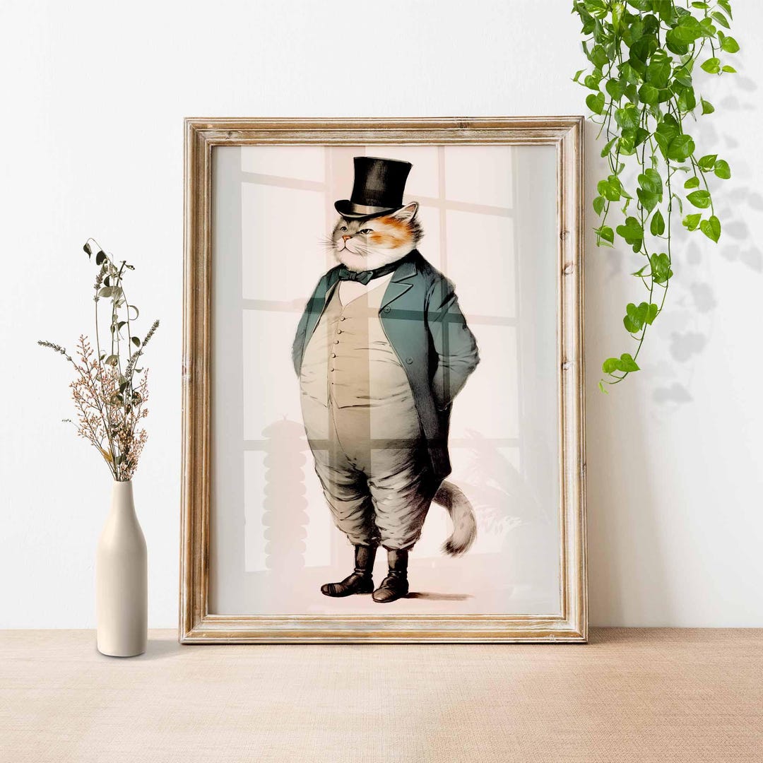Poster Fat Cat Portrait Print, Aristocrat, Minimalist Cute Kitten ...